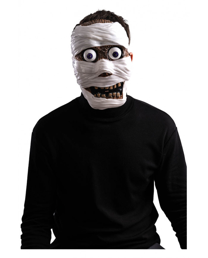 PLASTIC MUMMY MASK WITH BULGING EYES WITH HEADER
